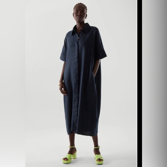 COS | Dresses | Cos Relaxed Linen Shirt Dress Navy | Poshmark